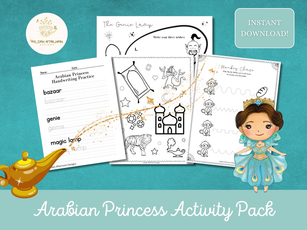 Arabian Princess Activity Pack | Aladdin Jasmine Crafts | Handwriting ...