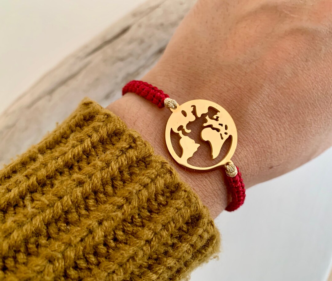 Buy World Map Bracelet, Macrame Globe Bracelet, Gift for Travel Lovers ...