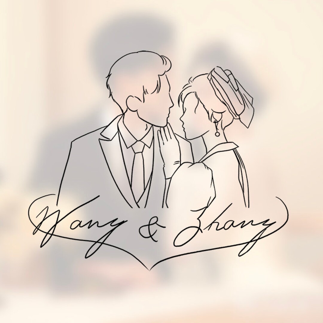 Digital Wedding Logo, Custom Line Portrait Drawing, Line Art, Wedding ...