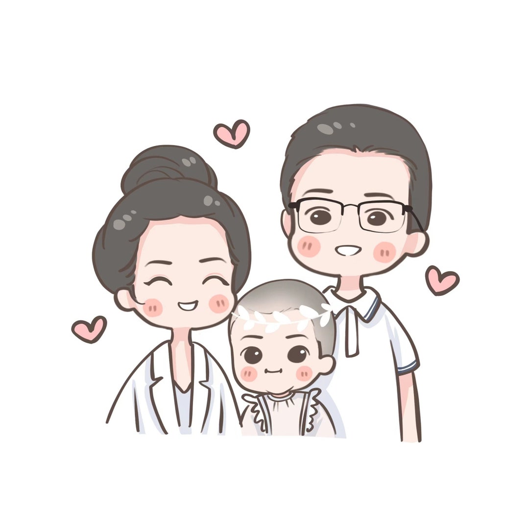 Personalized Anime Family Portrait: Custom Cartoon Illustration ...
