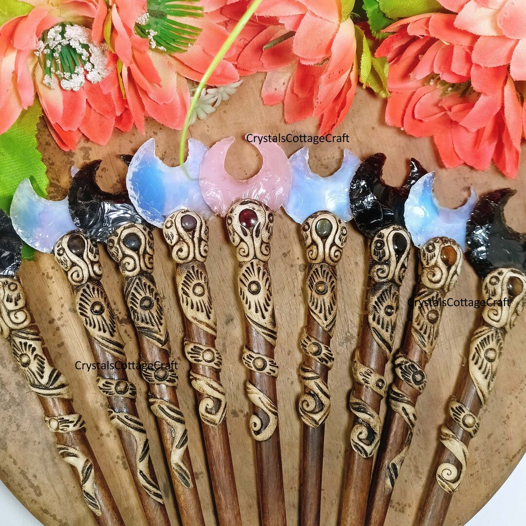 Moon Hair Stick Crescent Moon Shape Hair Stick Crystal Healing Stone ...