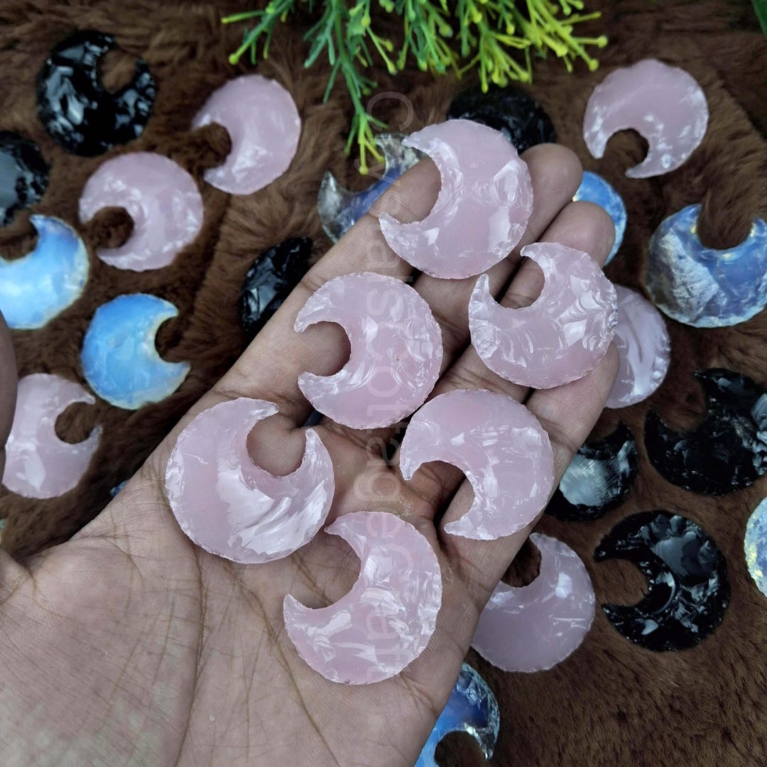 Rose Quartz Moon Pink Crystal Metaphysical Glass Crescent Crystal ...