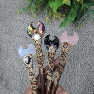 Moon Hair Stick Crescent Moon Shape Hair Stick Crystal Healing Stone ...