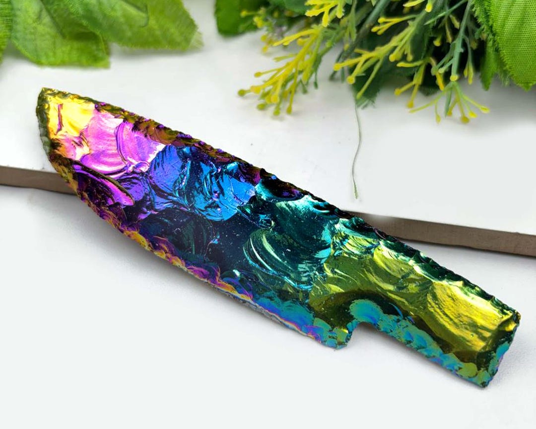 Customize Design- Hand Knapped Aura Obsidian Crystal Knife 5.5" Inch ...