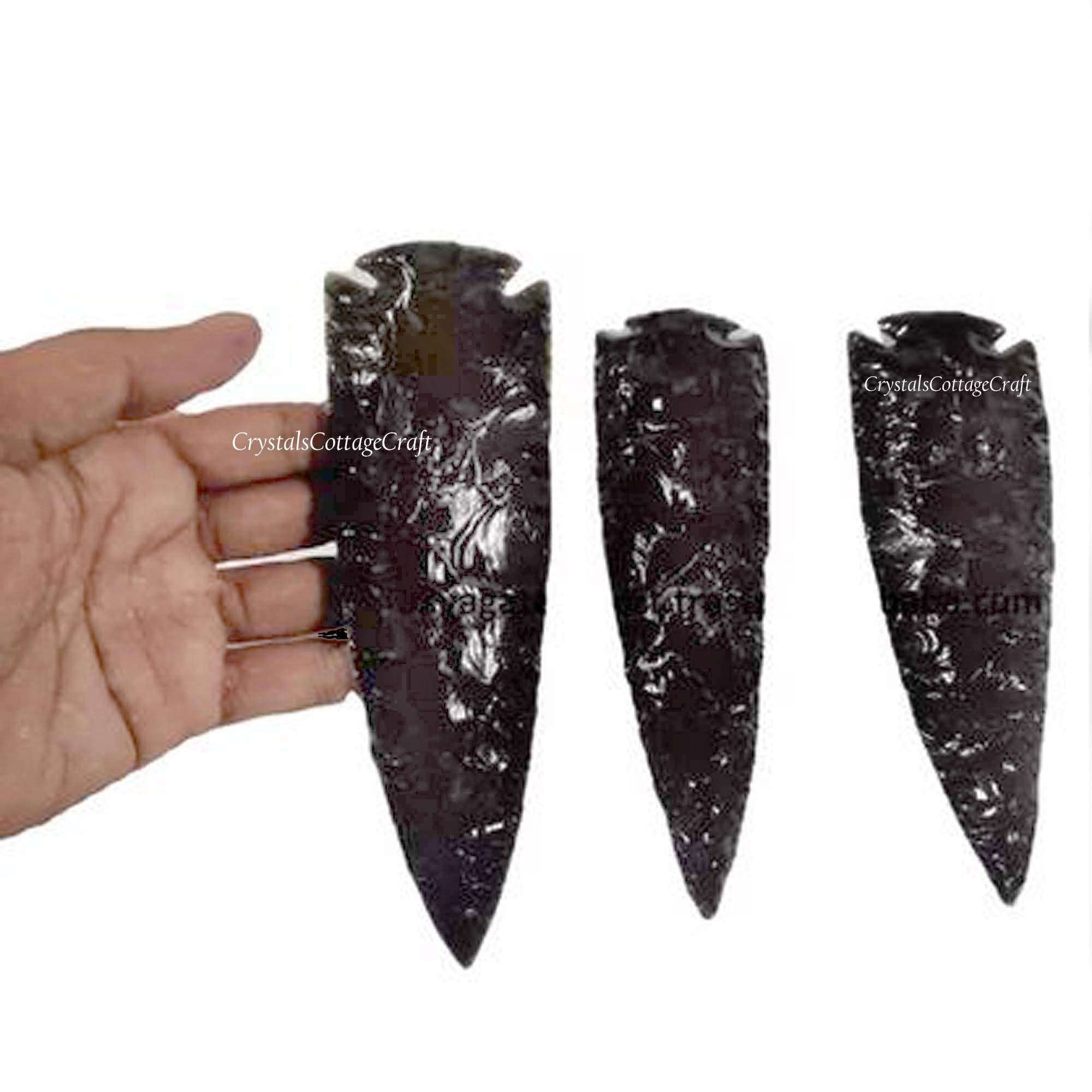 Hand Knapped Black Obsidian Arrowheads 5.5" Inch, Obsidian Athame ...