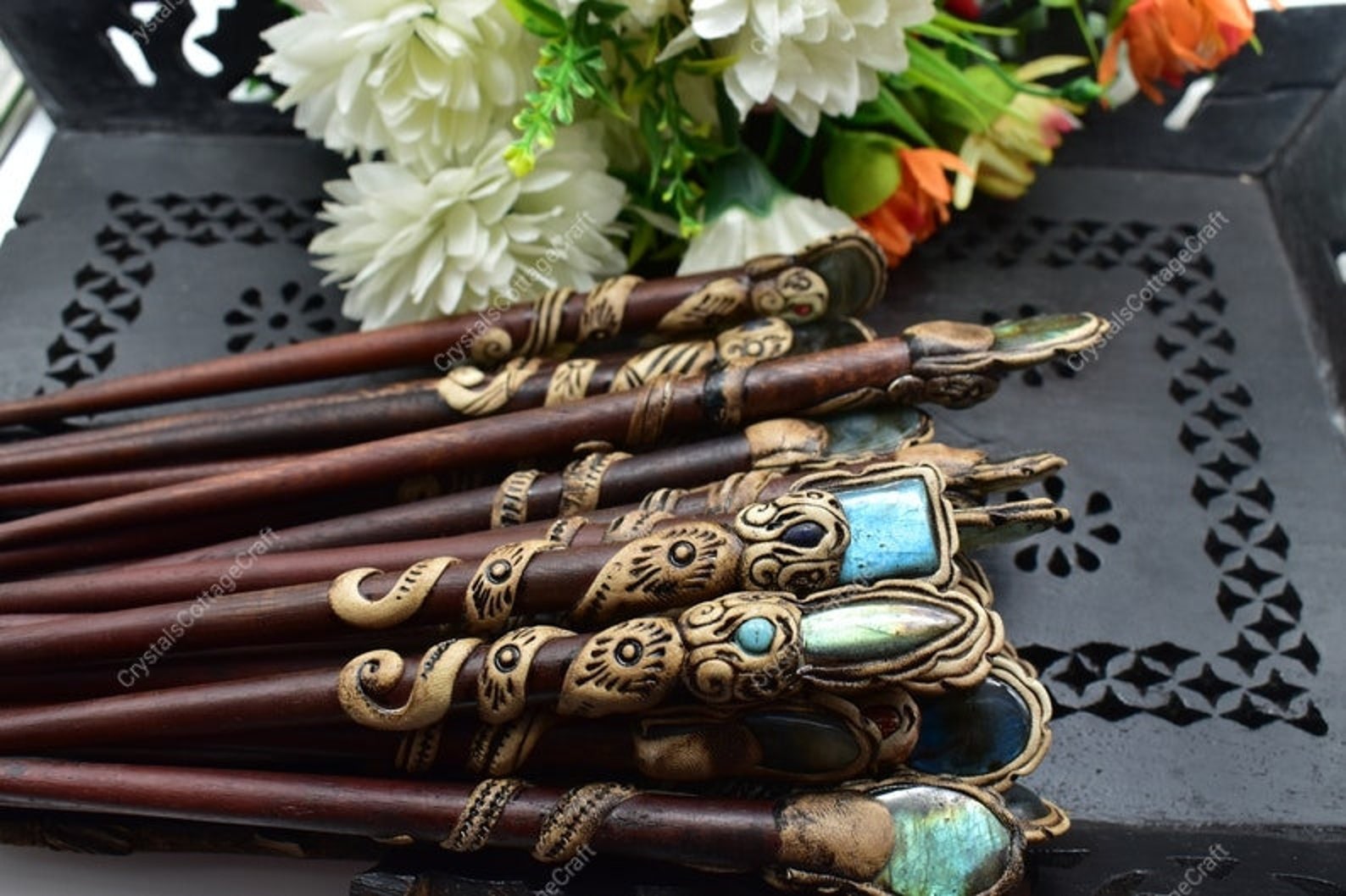 Labradorite Hair Stick, Cabochon Hair Stick, Polymer Clay Hair Sticks ...