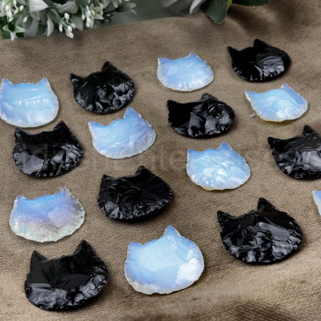 Opalite Cat Head Carved Crystal Cat Head Shaped Crystal Pocket Crystal ...