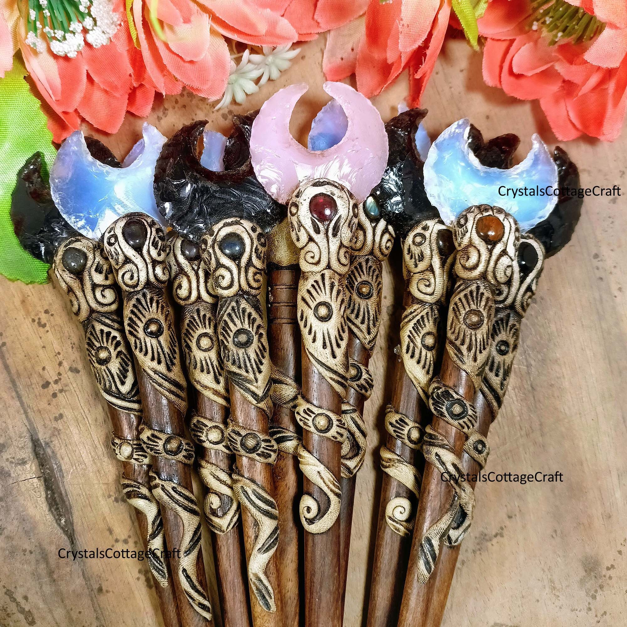 Moon Hair Stick Crescent Moon Shape Hair Stick Crystal Healing - Etsy