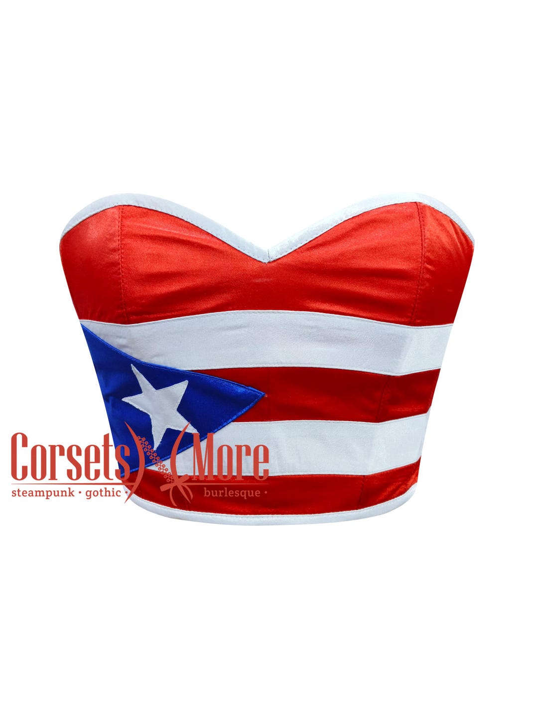 Puerto Rico Flag Overbust Corset With Straps Red and White Satin ...