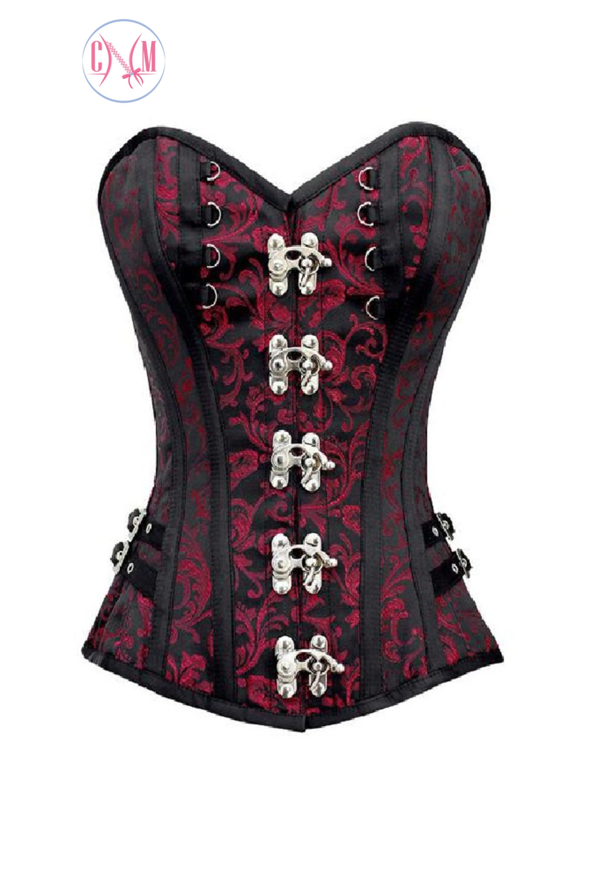 Red and Black Corset Brocade Overbust Bustier Top | Etsy