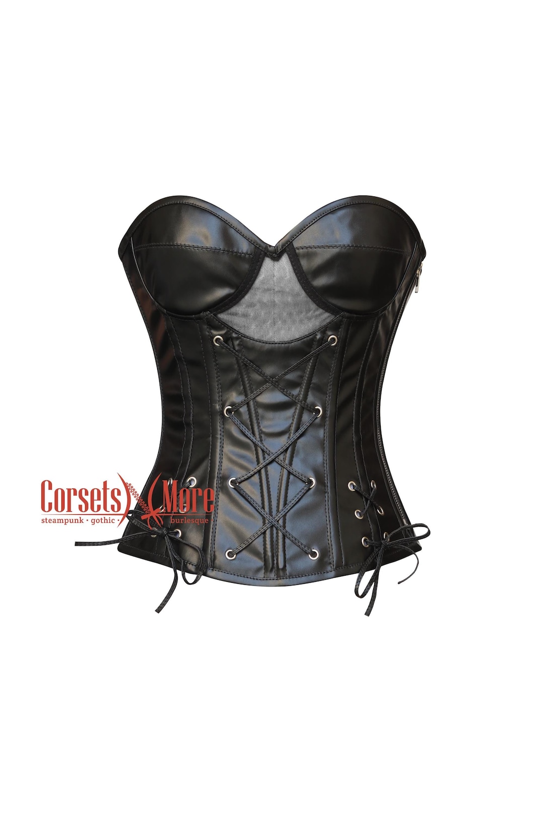 Black Leather Lingerie With Mesh Gothic Steampunk Costume Basque ...