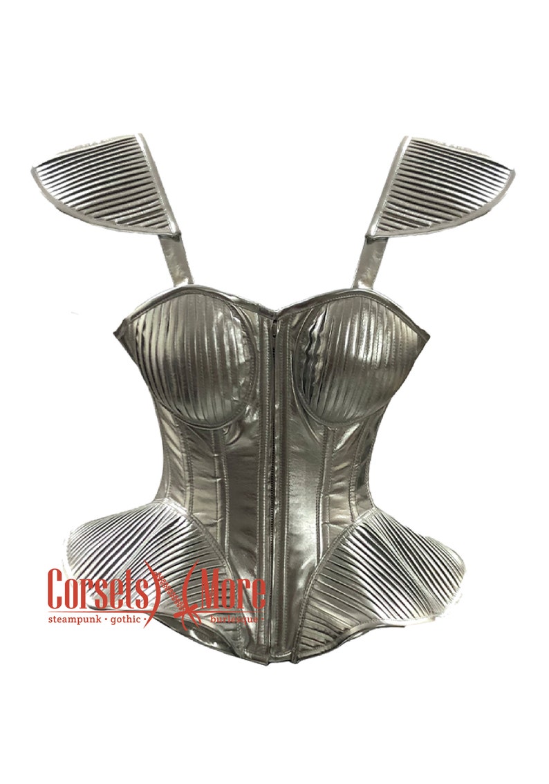 Silver Leather Overbust Corset With Shoulder Pads Futuristic Robotic ...