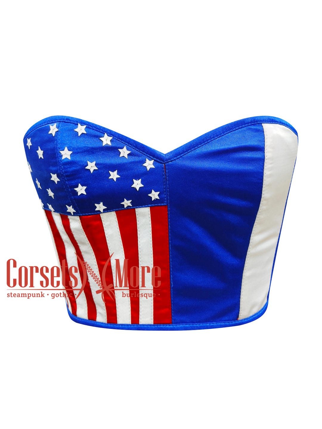 American Flag Corset Top | Patriotic Satin Overbust With Straps - Etsy