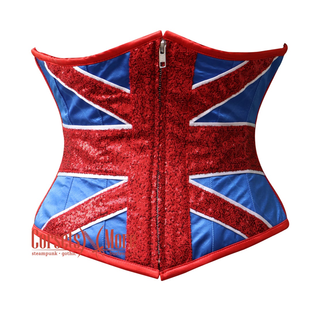 Red and Blue Satin Sequins UK Flag Costume Burlesque Underbust Corset ...