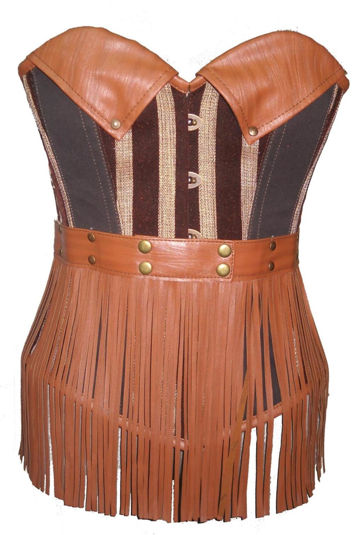 Brown Leather Corset with Jute and Twill Gothic Bulresque | Etsy