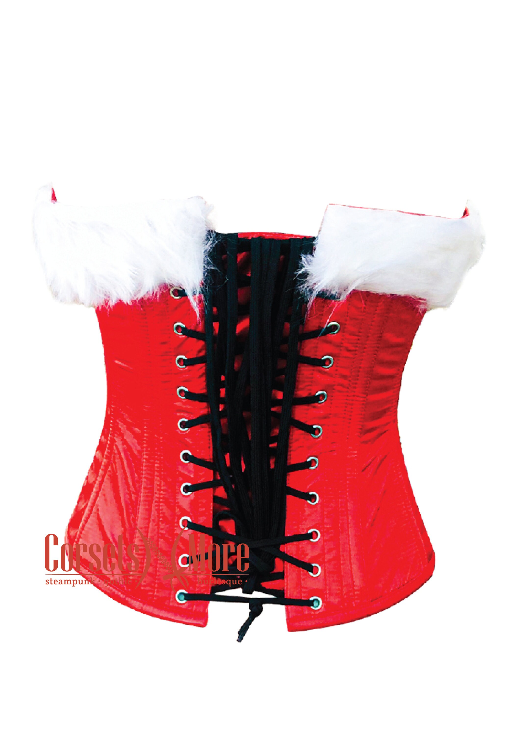 Red Satin White Lace and Fur Costume Burlesque Outfit Overbust Corset ...