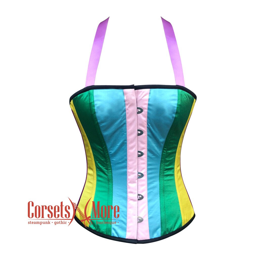 Multi-color Satin Stripes Corset With Straps Overbust Bustier Top ...