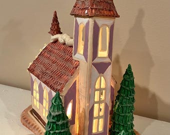 Vintage Light up Illuminated Church for Christmas Village Decorating ...