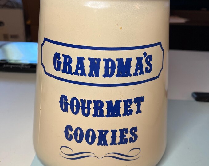 Vintage Bartlett Collins Grandmas Gourmet Cookies Glass Cookie Jar Blue ...