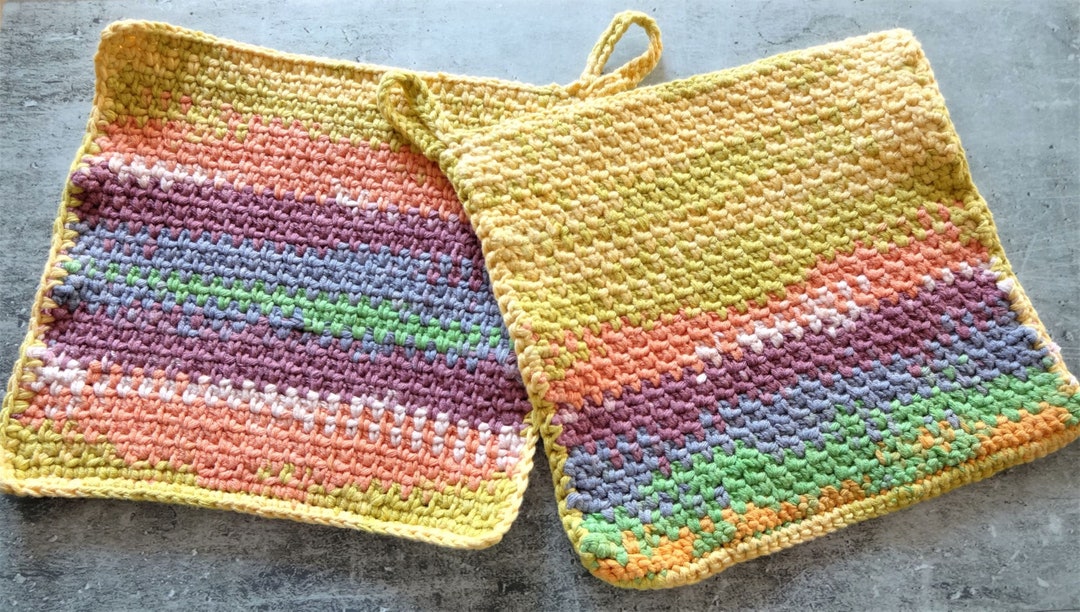 Coloridos porta ollas de ganchillo - Etsy España