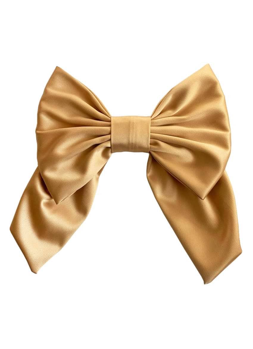 Satin gold Bow-LUXURY BOWS-Oversize Bow Long Bows Hair Tie | Etsy