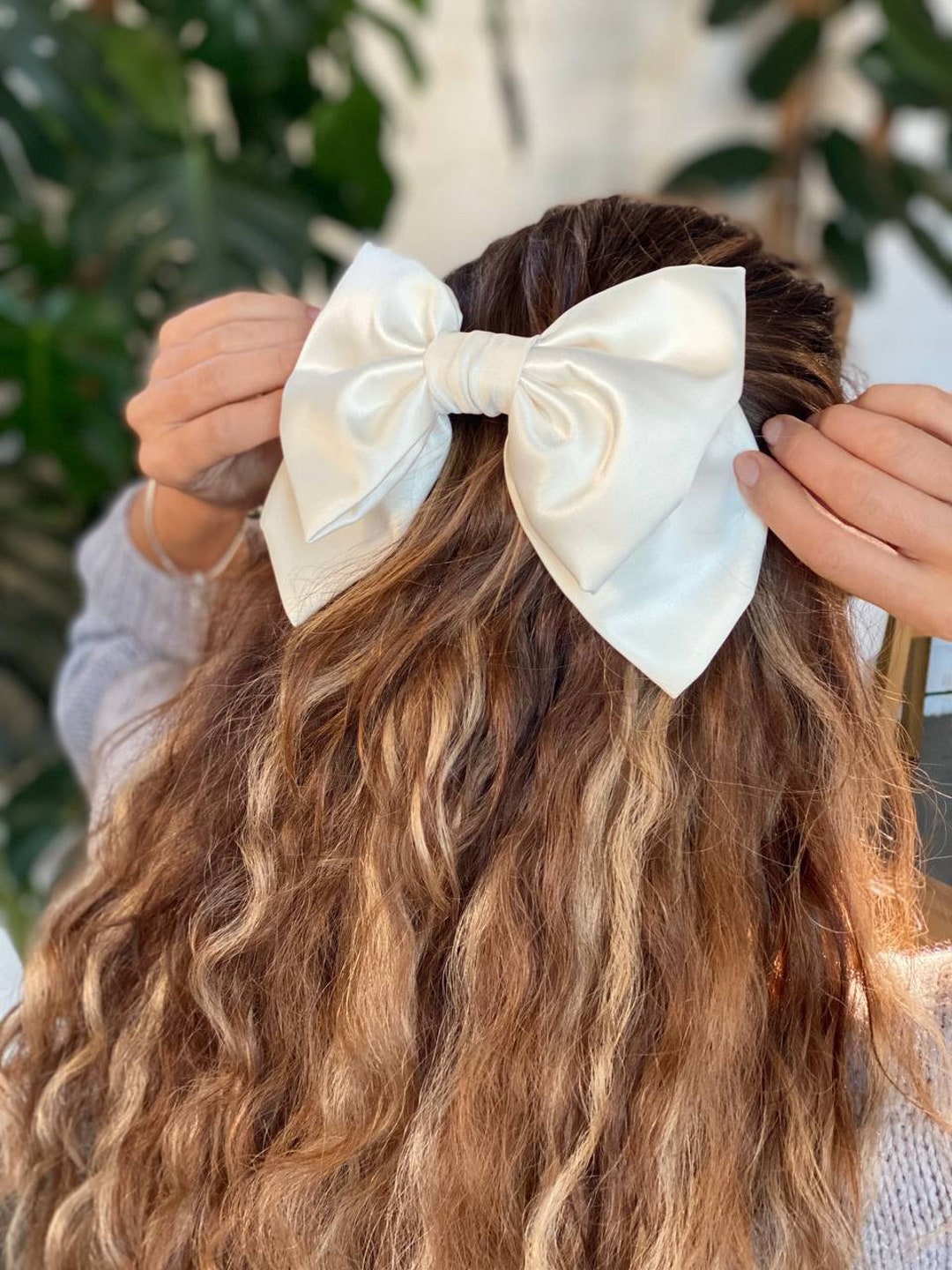 Satin White Bow-luxury Bows-oversize Bow long Bows Hair Tie or Barrette ...