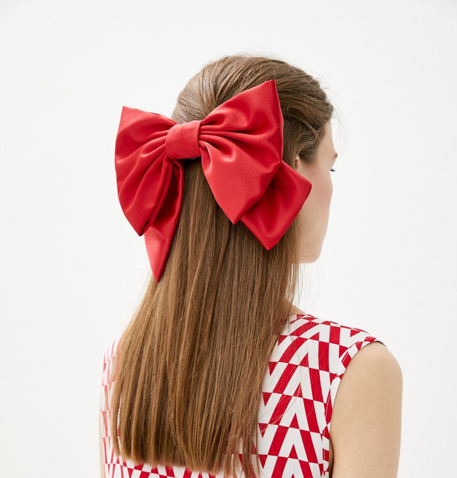 Satin RED Bow-luxury Bows-oversize Bow -long Bows - Hair Tie or ...