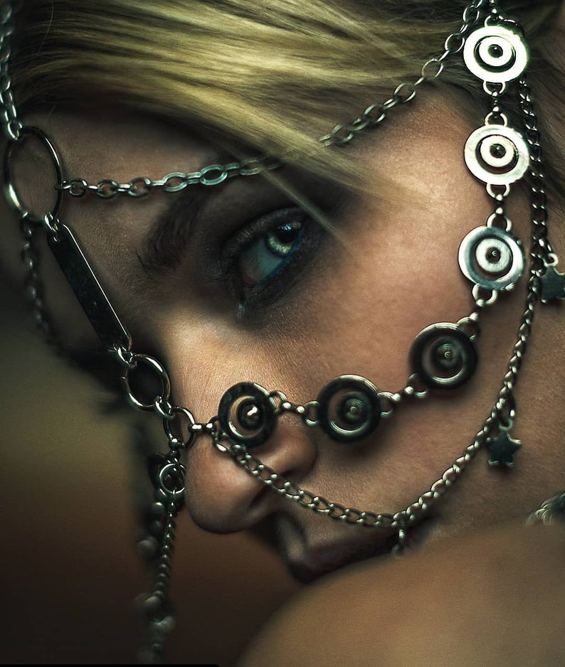 FACE CHAIN MASK silver Face veil Head chain Burning man | Etsy