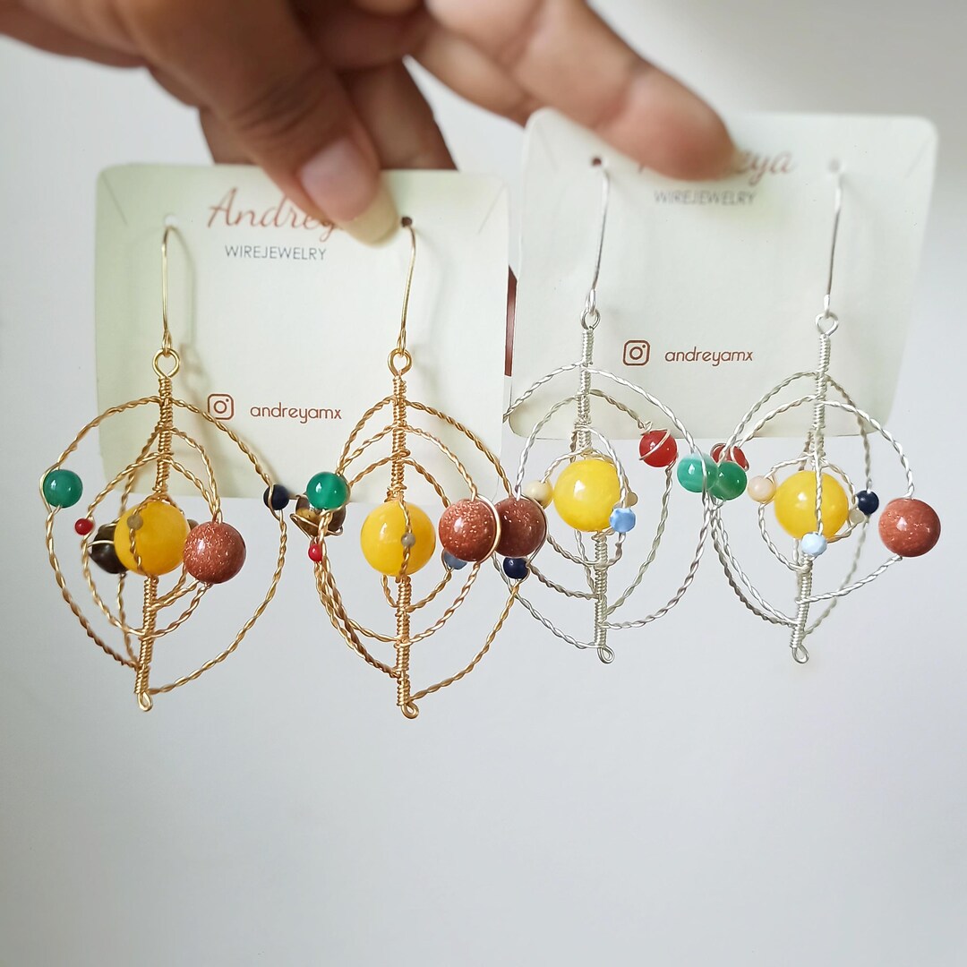 Solar System Gold Earrings, Celestial Silvery Jewelry, Space Core ...