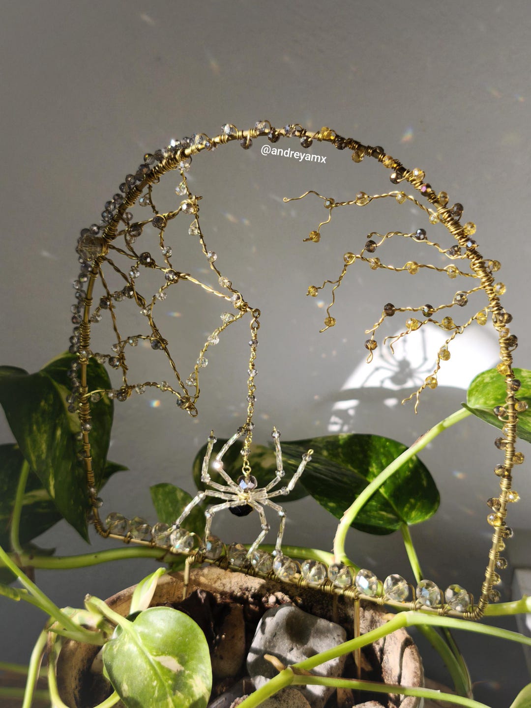Crystal Spider Web Plant Stake, Spooky Halloween Garden Decor, Gothic ...