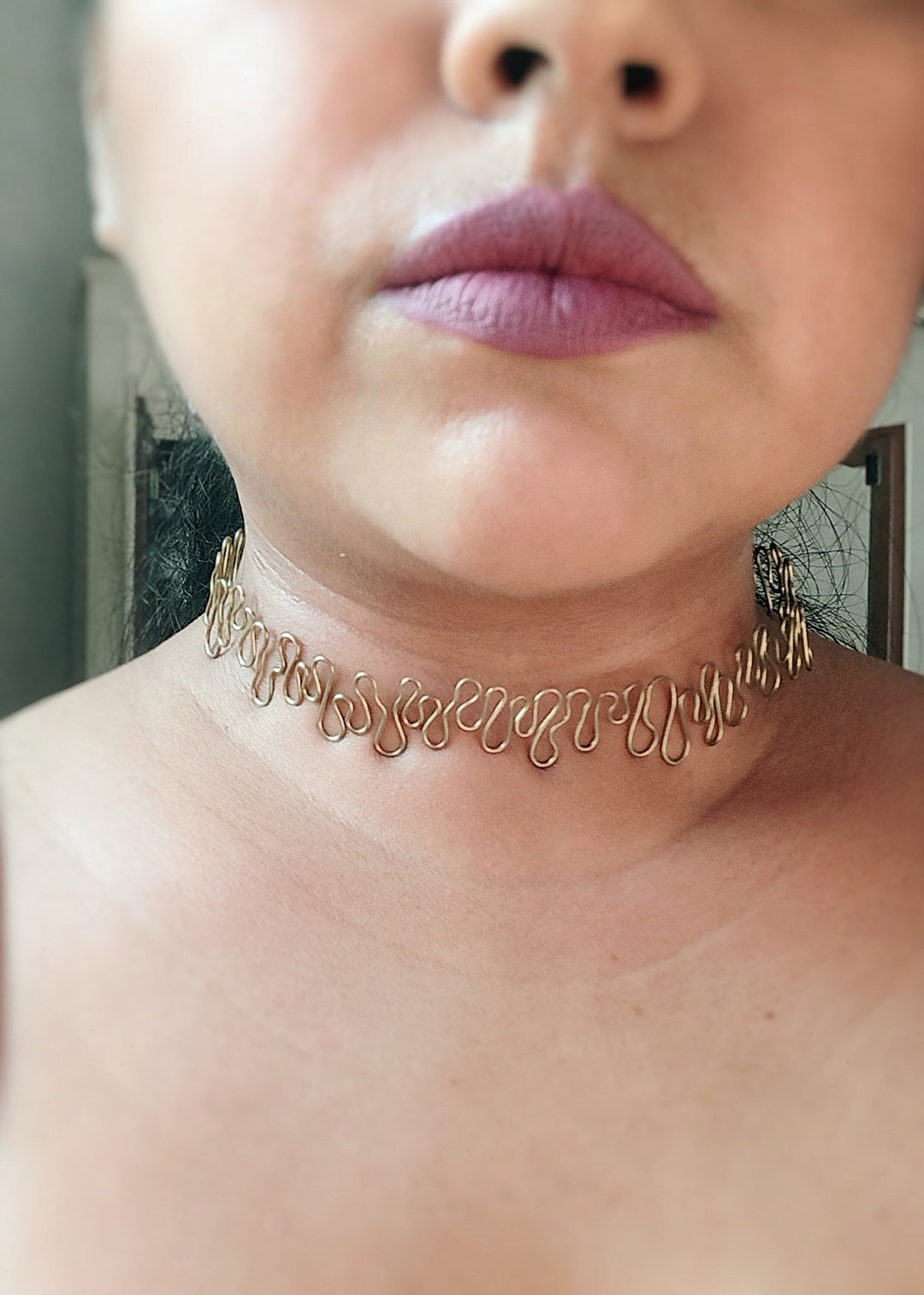 Wave Wire Choker Necklace/ Y2k Dripping Choker/ Wavy Choker/ Minimalist Choker/ Squiggles Wire ...