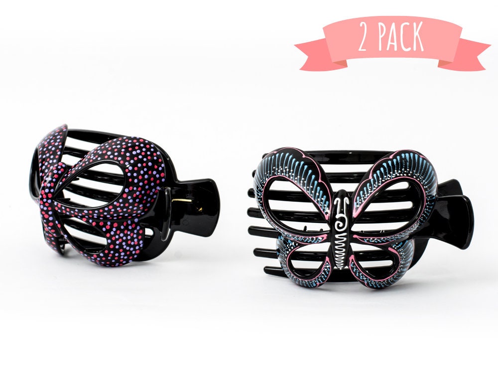 Butterfly Barrettes Hand Painted, Bun Cover Clips, 2 Pcs of a Bun ...