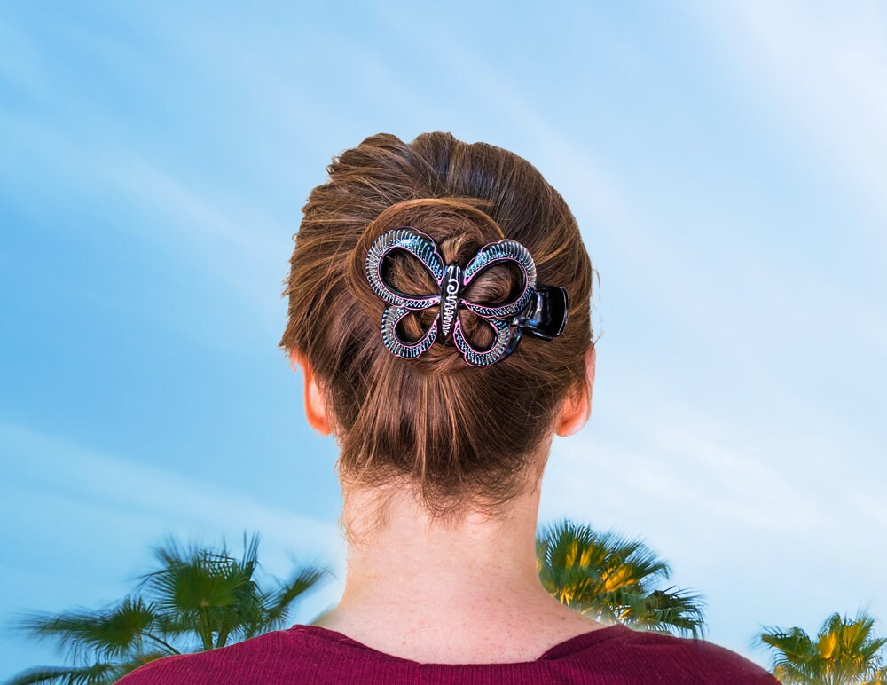 Butterfly Barrettes Hand Painted, Bun Cover Clips, 2 Pcs of a Bun ...