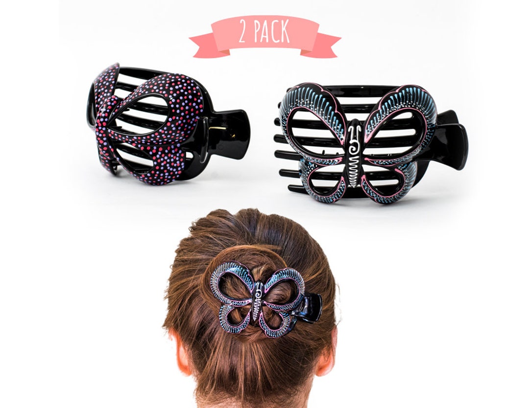 Butterfly Barrettes Hand Painted, Bun Cover Clips, 2 Pcs of a Bun ...