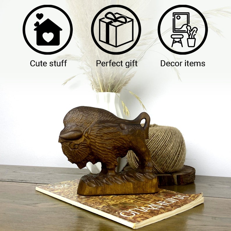 Bison Hand Carved Wooden Statue American Bison Sculpture - Etsy