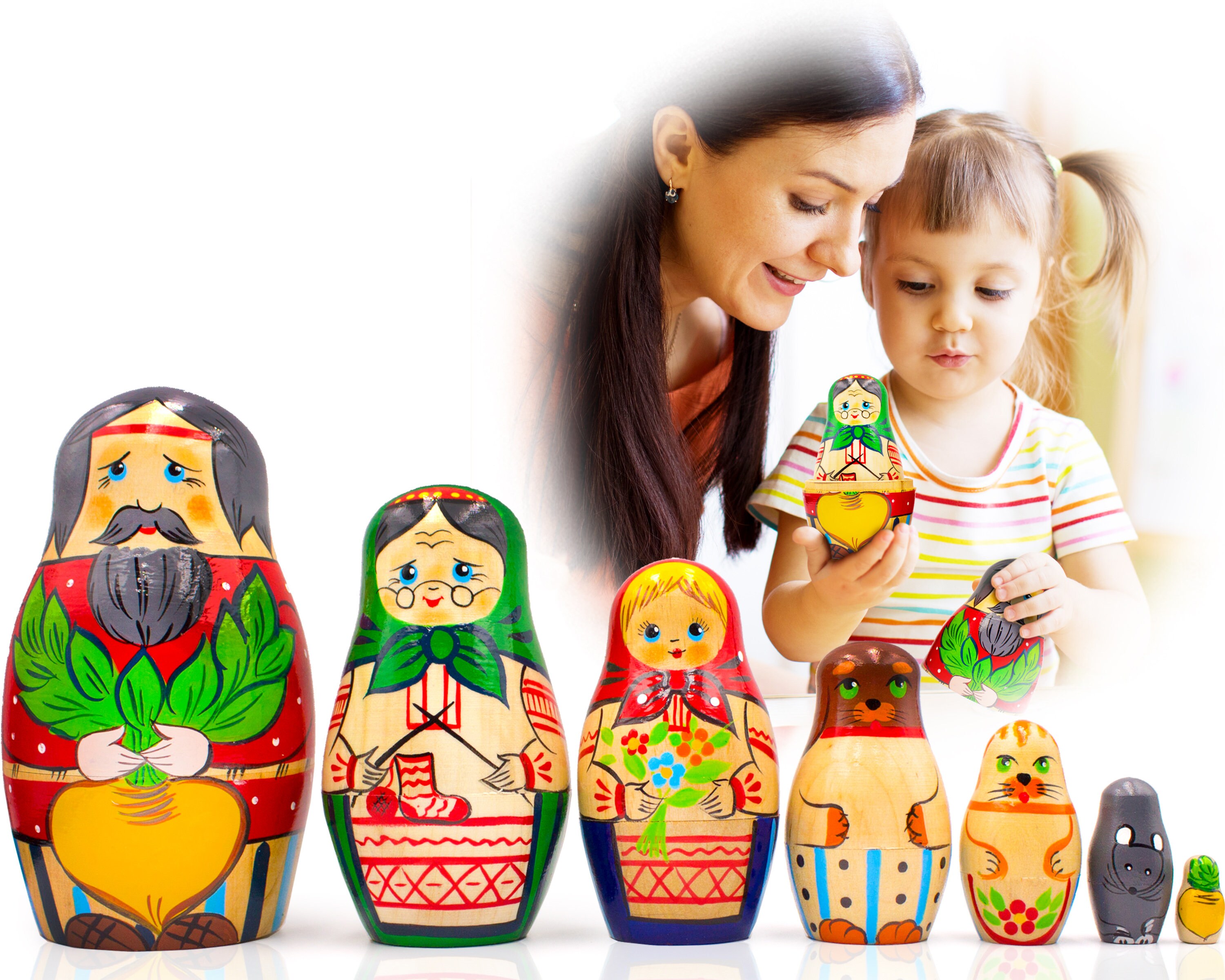 24 cm Nesting doll matryoshka 7 pieces Russian fairy tales set Big ...