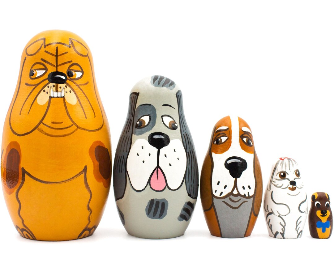Dog Nesting Dolls Set of 5 Pcs Matryoshka With Dog Figurines - Etsy