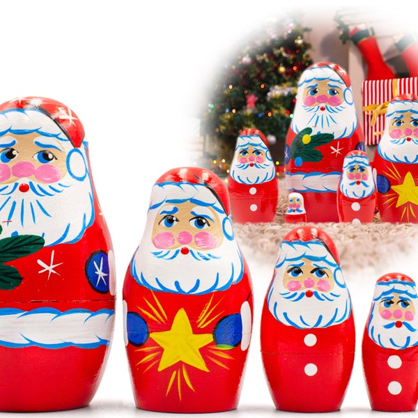 Santa Nesting Dolls Russian Christmas Tree - 14" Tall Handmade ...
