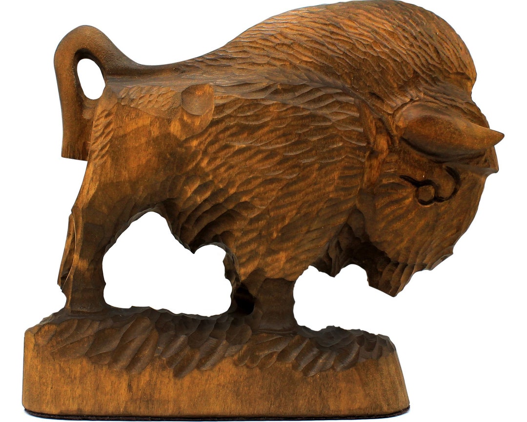 Bison Hand Carved Wooden Statue American Bison Sculpture Wood Carving ...