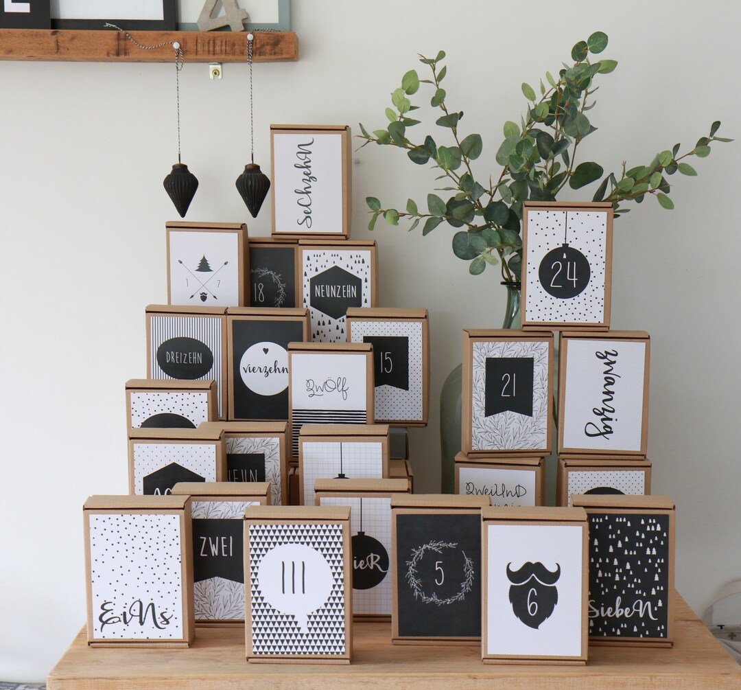 24 Advent Calendar Cards Black&white - Etsy