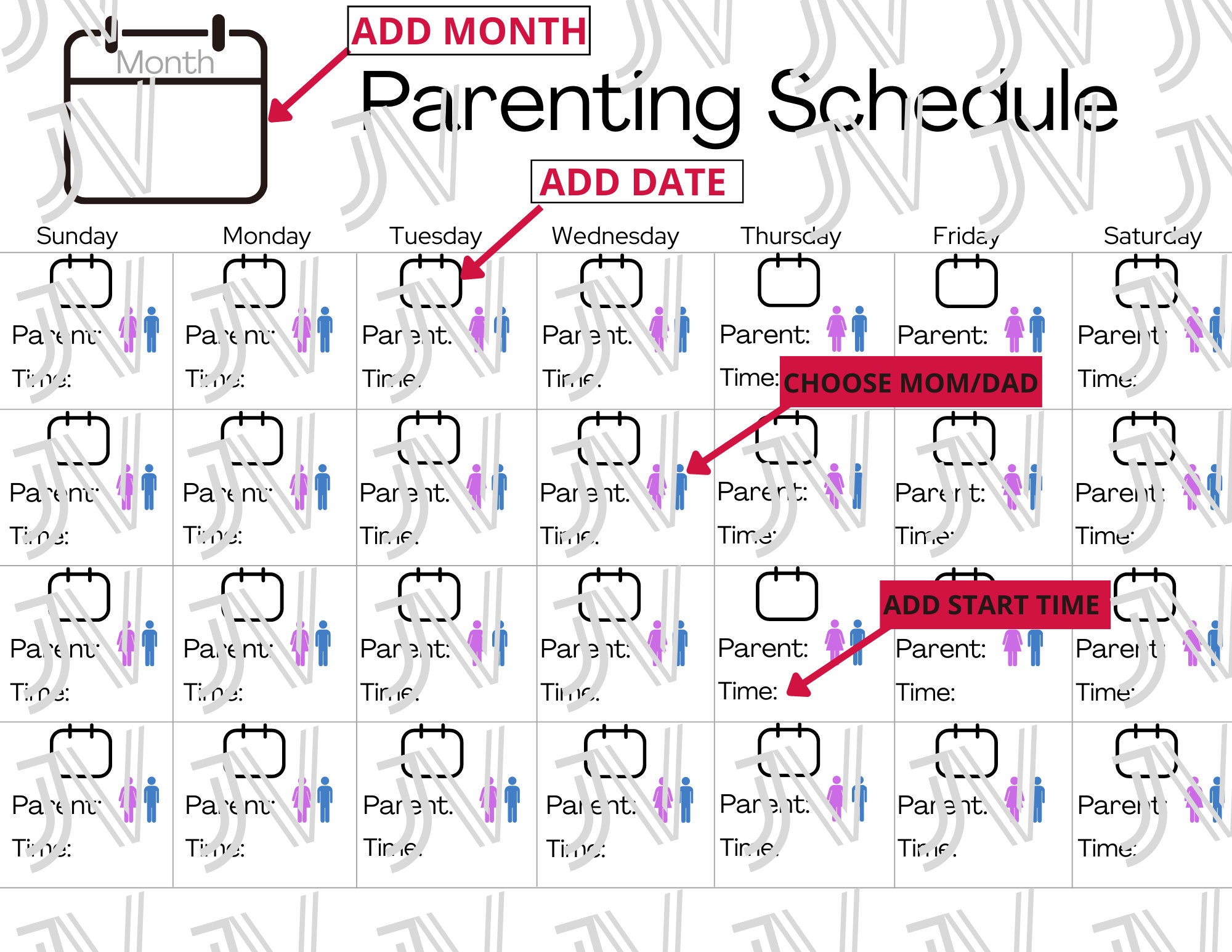Child Custody Schedule, Co-parenting Planner, School Schedule Organizer ...