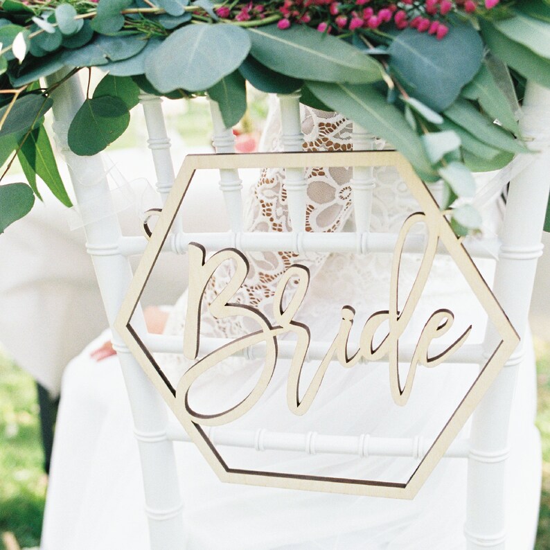 Bride and Groom Chair Sign Rustic Wedding Decor Geometric - Etsy