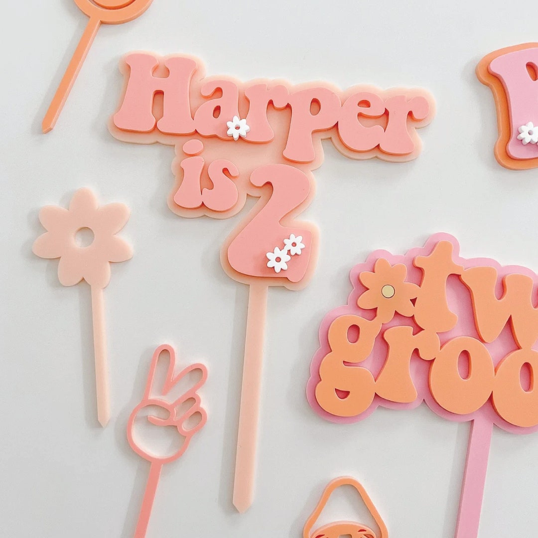 Personalized Groovy Cake Topper Retro Cake Topper Daisy Cake Topper Two ...
