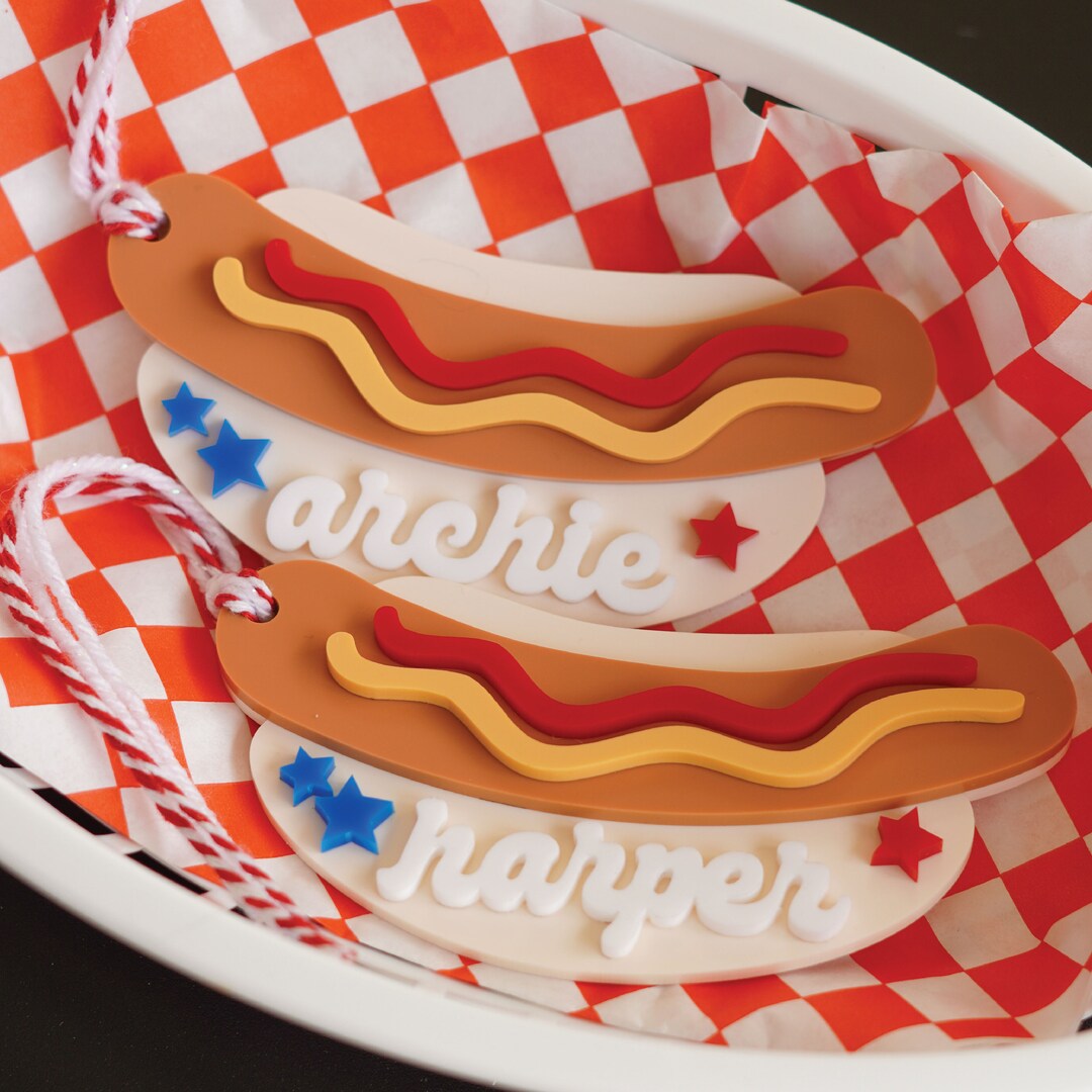 Hot Dog Tag Fourth of July Basket Tag Kids Name Tag 4th of July Basket ...