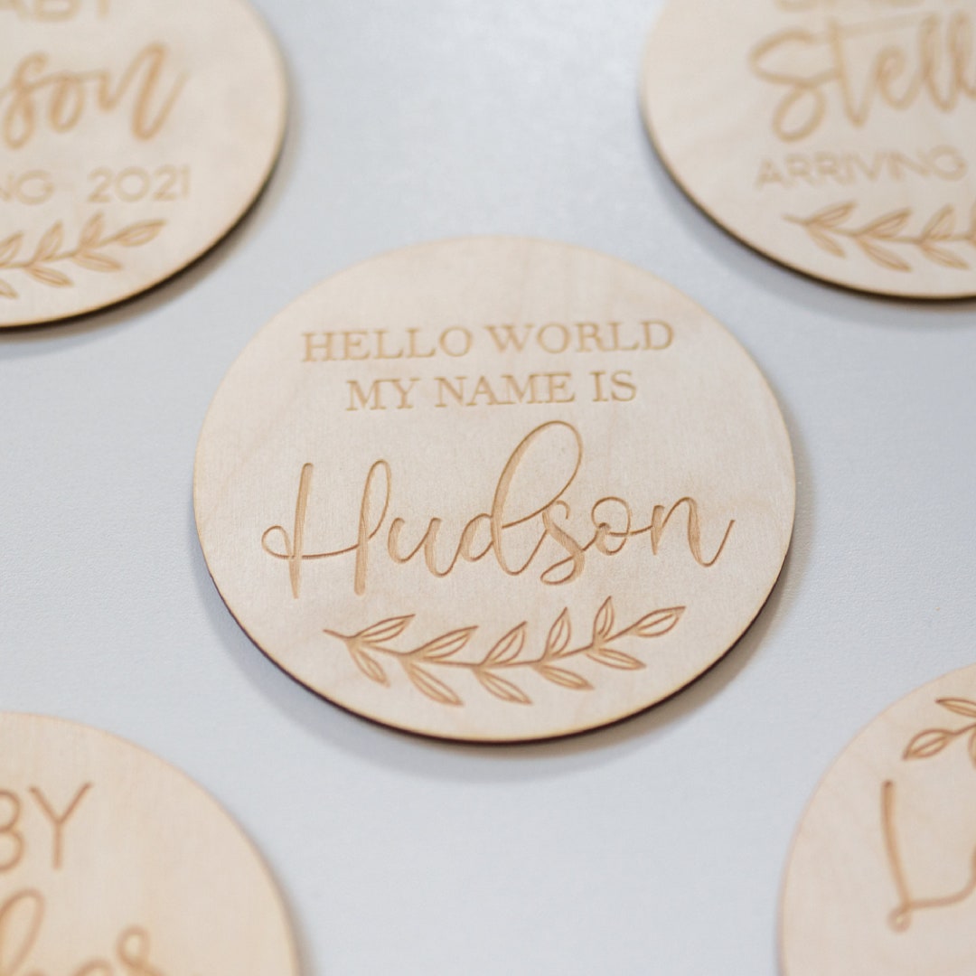 Hello World Baby Name Sign, Custom Birth Announcement Plaque, Engraved ...