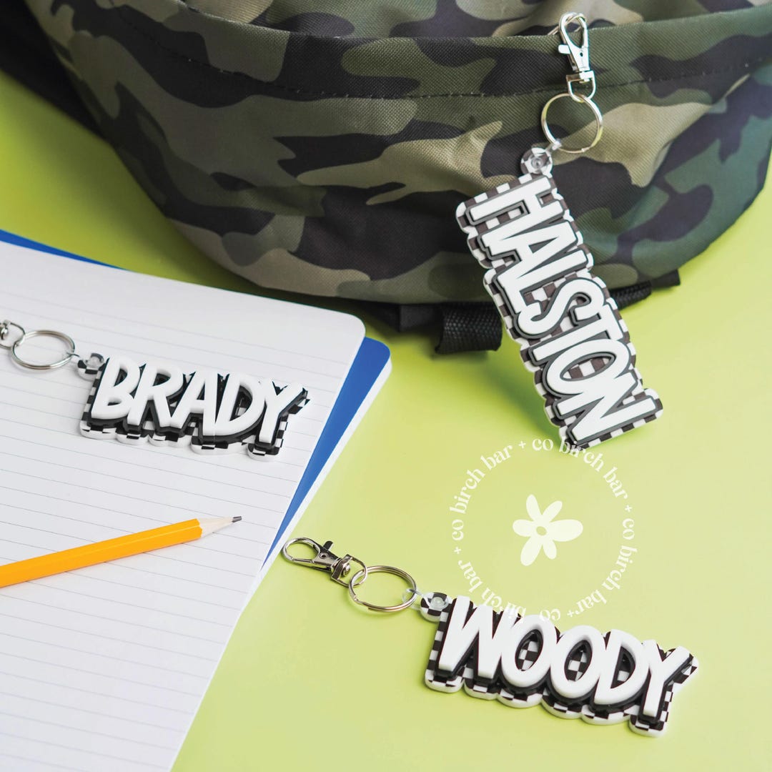 Checkered Backpack Tags Kids Backpack Tag Personalized Keychain Kids ...