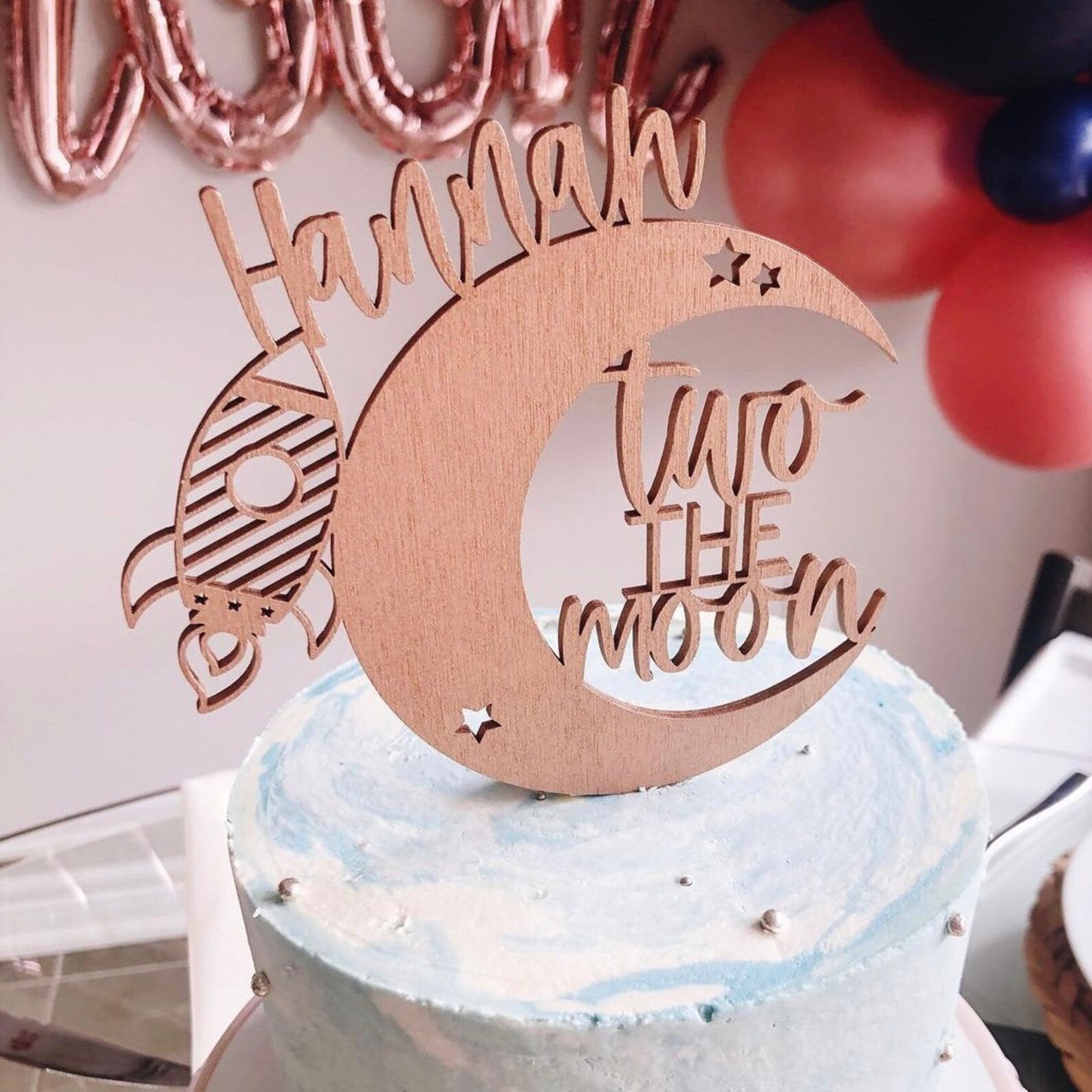 Two the Moon Cake Topper, 2nd Birthday Cake Topper, Space Theme ...
