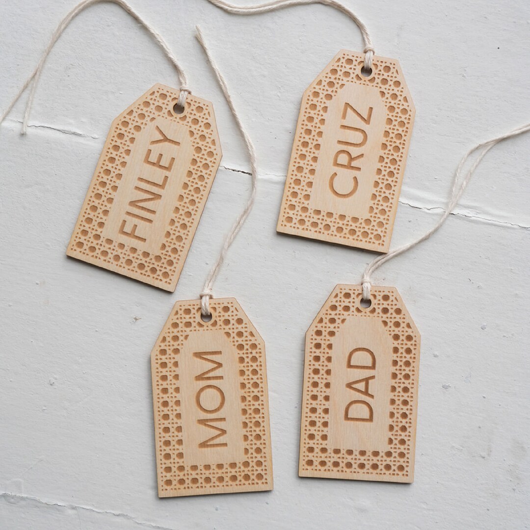 Rattan Christmas Stocking Tags Rattan Gift Tags Personalized Wood Tags ...