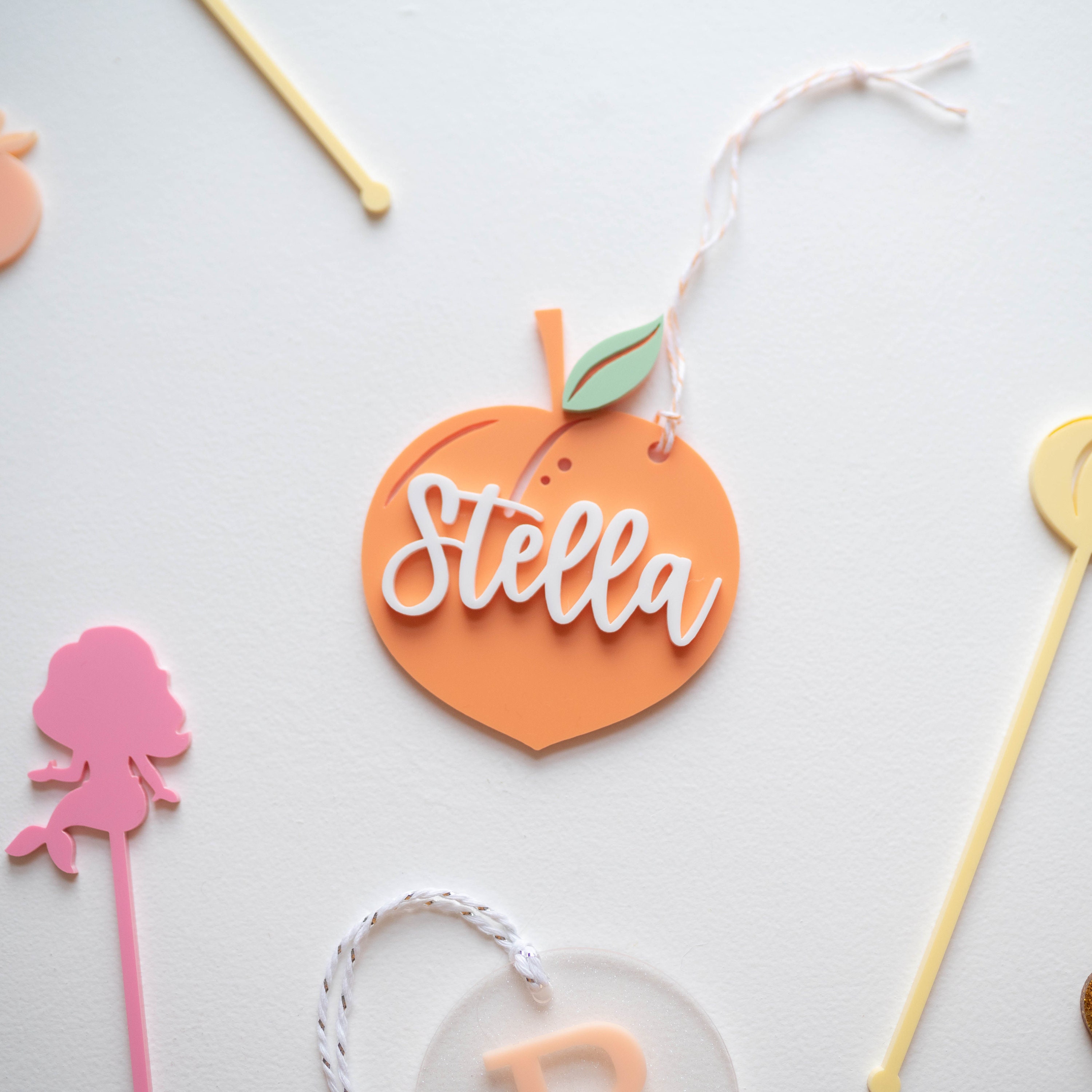 Custom Acrylic Gift Tag Peach 1st Birthday Party Kids Hang | Etsy
