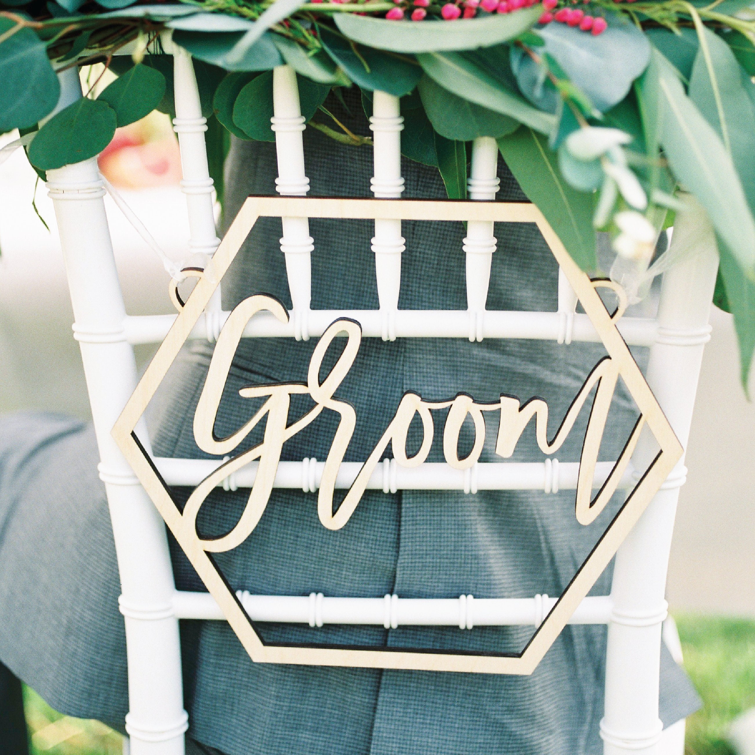 Bride and Groom Chair Sign Rustic Wedding Decor Geometric | Etsy